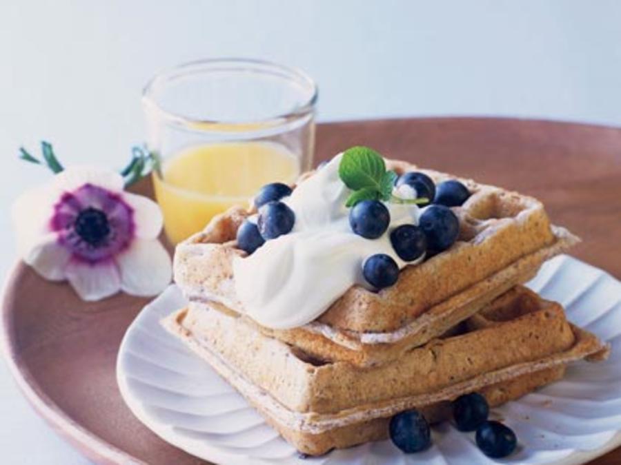 Blue Corn Waffles & Lavender Cream & Fresh Blueberries Recipe - Sunset ...