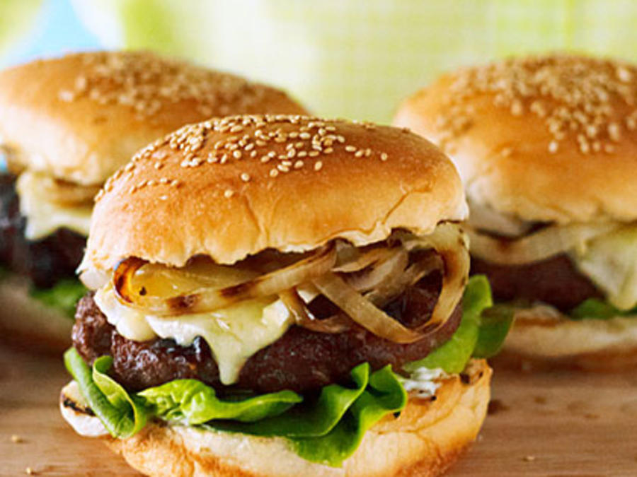 Cherry & Brie Burgers with Rosemary & Grilled Onion Recipe - Sunset ...