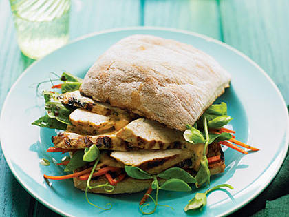 Grilled Chicken & Pea Shoot Charmoula sandwiches Recipe – Sunset Magazine